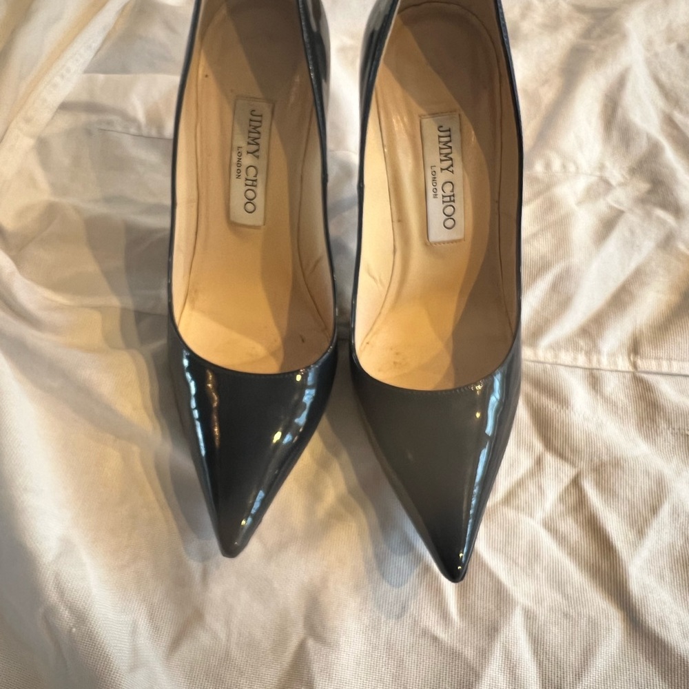 Navy Jimmy Choo Patent Leather Romy Pumps 37.5 - Gem